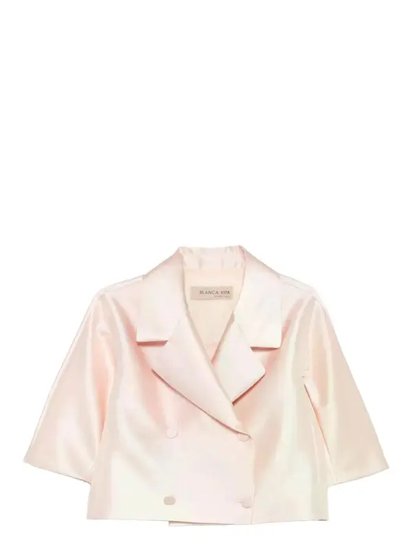 BLANCA VITA Satin Double-breasted Blazer - Neutrals