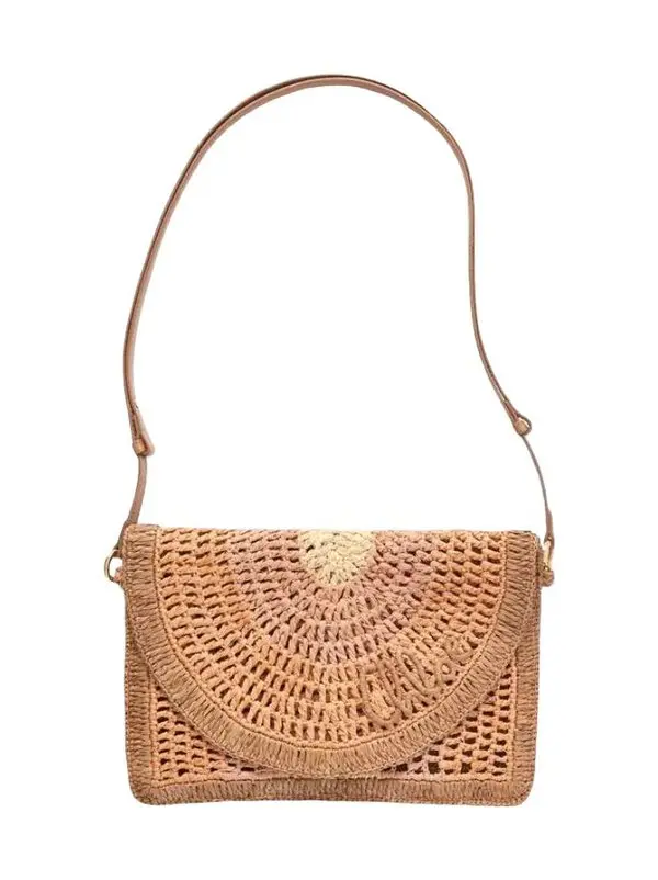 Chloé Embroidered Raffia Shoulder Bag - Neutrals