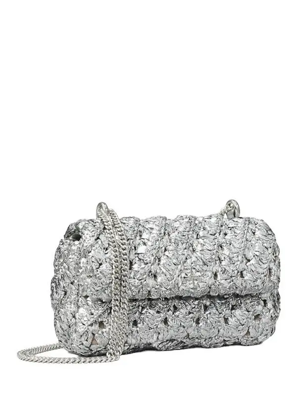 Tory Burch Mini Kira Woven Flap Bag - Silver
