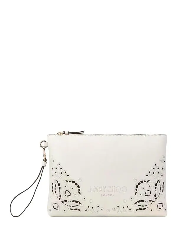 JIMMY CHOO Zip Flat Clutch Bag - White
