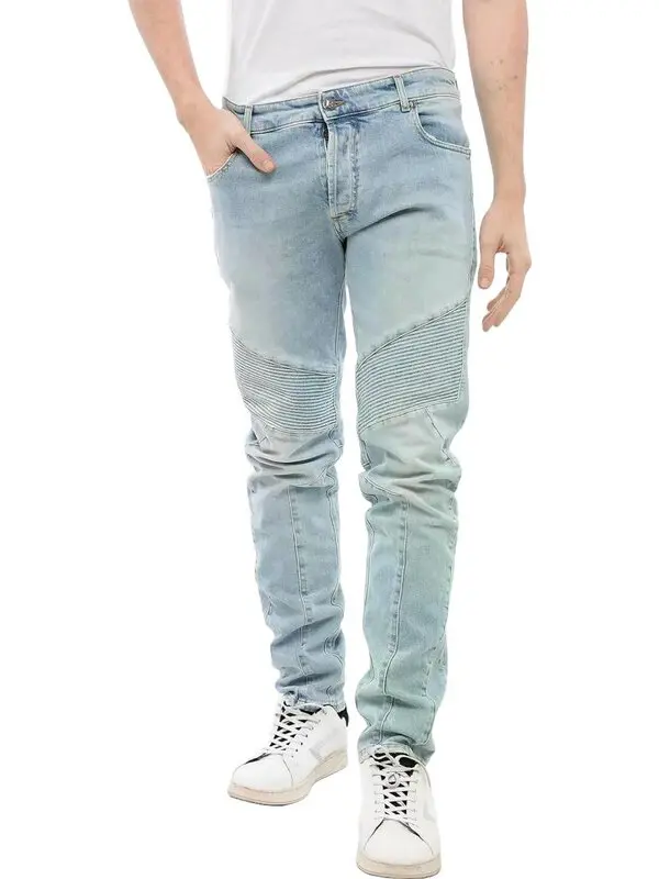 Balmain Tapered Biker Jeans - Blue