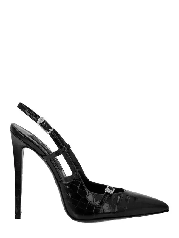 Philipp Plein 120mm Crocodile-effect Slingback Pumps - Black
