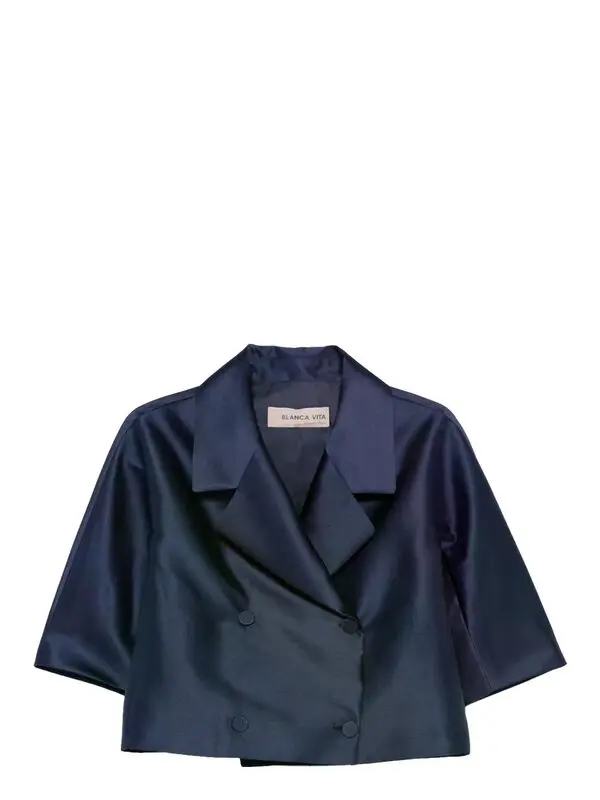 BLANCA VITA Satin Double-breasted Blazer - Blue