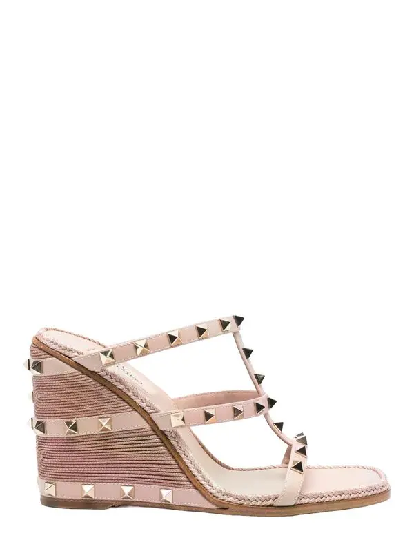 Valentino Garavani 100mm Rockstud-embellished Wedge Sandals - Neutrals