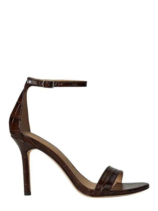 Ralph Lauren Allie Crocodile-embossed Leather Sandal - Dark Hickory
