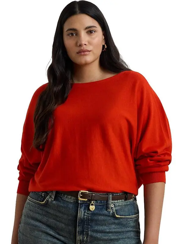 Ralph Lauren Cotton-blend Dolman-sleeve Sweater - Bright Vermilion