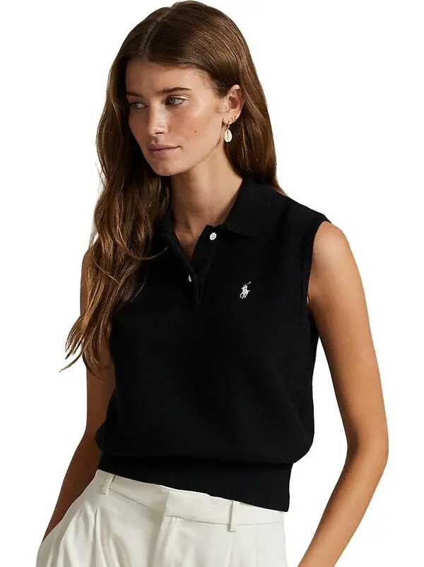 Ralph Lauren Cotton Cropped Sleeveless Polo Sweater - Polo Black