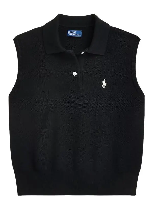 Ralph Lauren Cotton Cropped Sleeveless Polo Sweater - Polo Black
