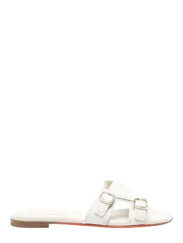 Santoni Leather Flat Sandals - White