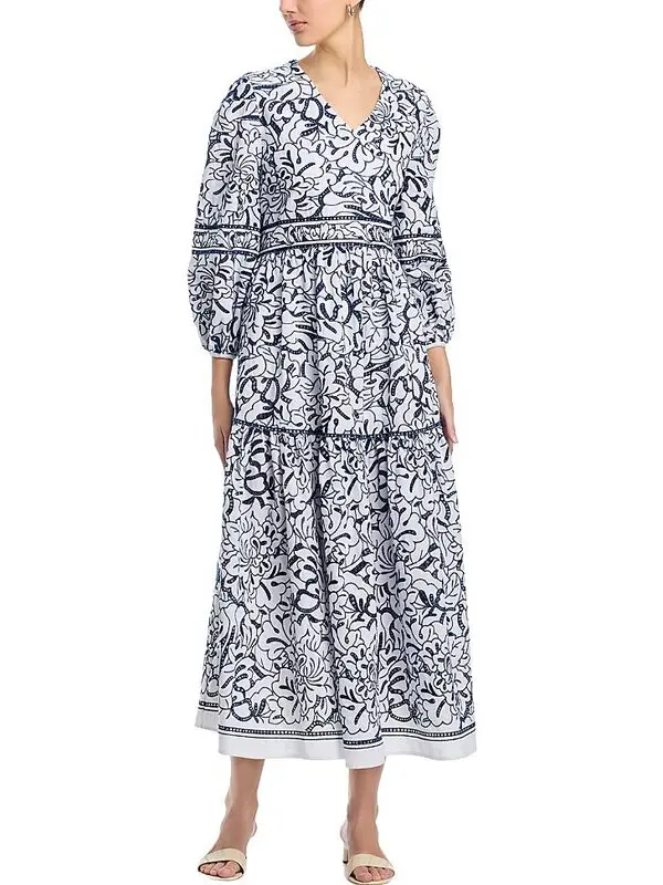 Misook Embroidered Floral Maxi Dress - Mazarine/w