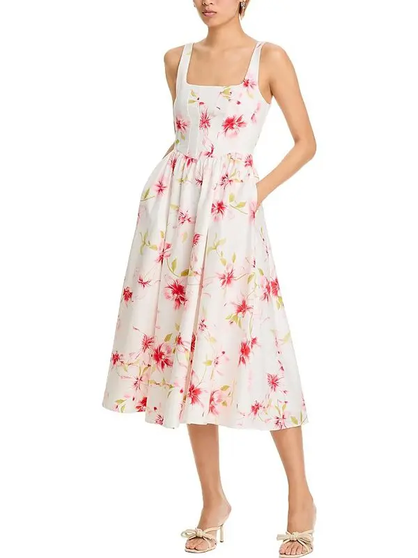 WAYF Desi Corset Midi Dress - Ivory Lilies