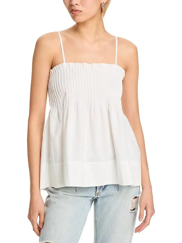 WAYF Asalia Poplin Pleated Top - Ivory