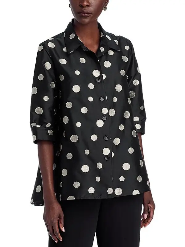 Caroline Rose Button Front Shirt - Ivory Black