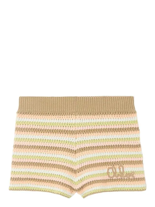 Chloé Embroidered Striped Crocheted Cotton Shorts - Neutrals