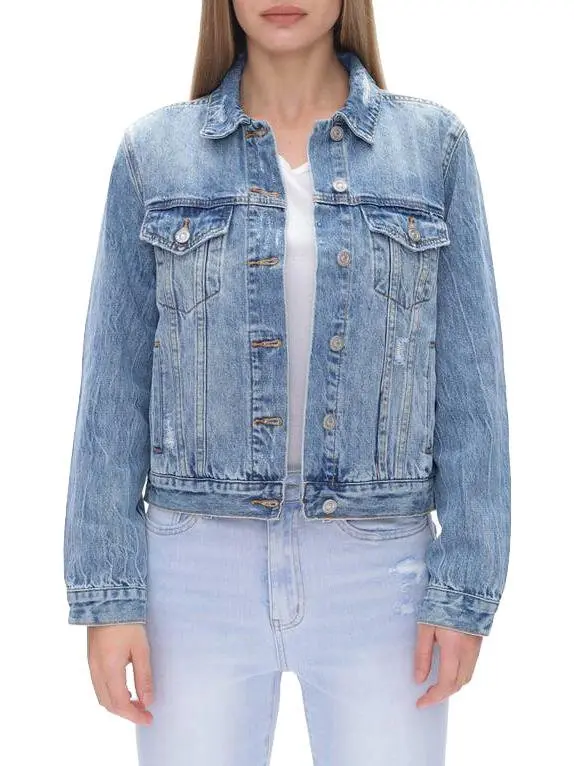 BAYEAS Distressed Denim Trucker Jacket - Mercy Blue