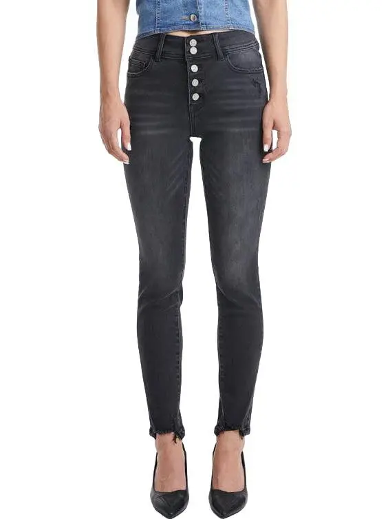 BAYEAS Button Fly High Waist Skinny Jeans - Black Melody