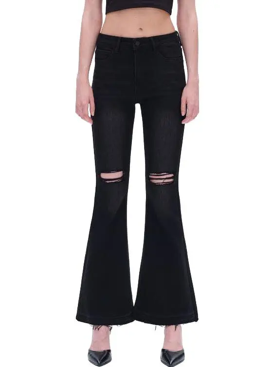 BAYEAS Lauren Ripped Flare Jeans - Black