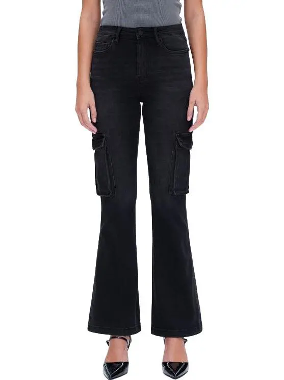 BAYEAS High Waist Flare Cargo Jeans - Black
