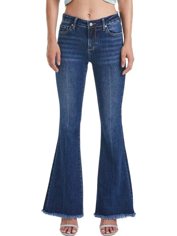 BAYEAS Frayed Mid-rise Flare Jeans - Deep Sea