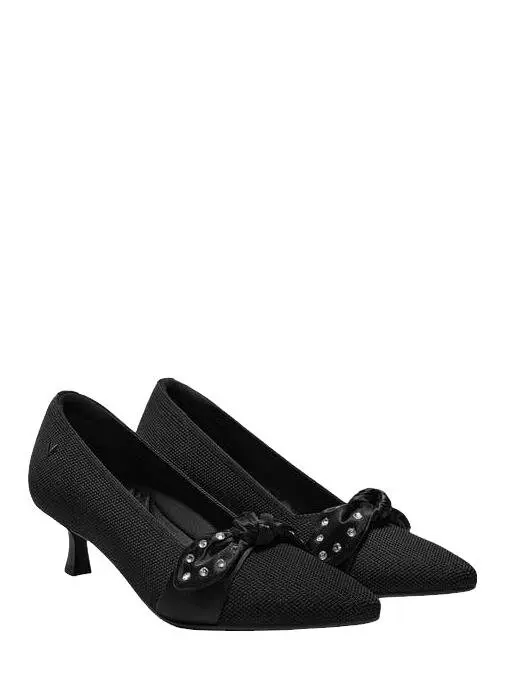 Vivaia Pointed-toe Kitten Heels With Bow Detailing - Black Satin Rhinestone
