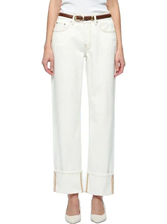 BAYEAS Michelle Deep Cuff Straight Jeans - Cream
