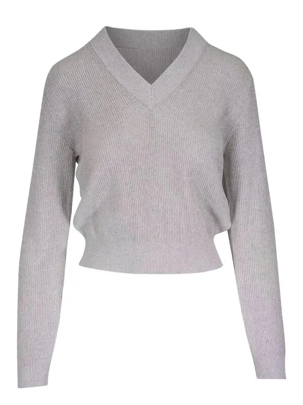 Brunello Cucinelli V-neck Cropped Sweater - Grey