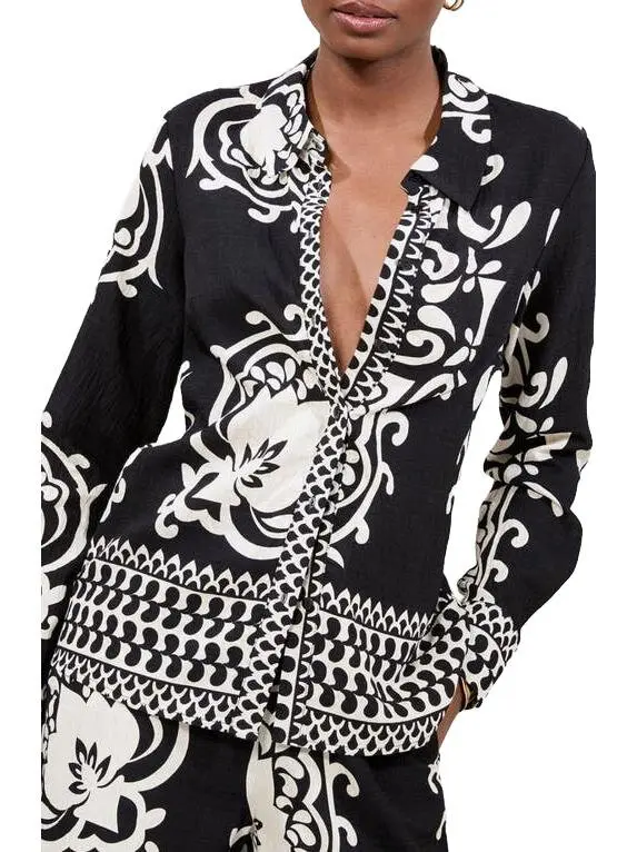 LIPSY Placement Print Button-up Shirt - Black