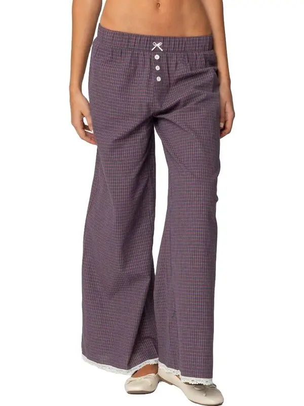 EDIKTED Plaid Relaxed Fit Pants - Navy