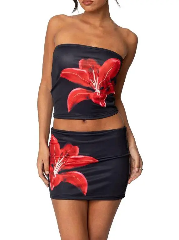 EDIKTED Tiger Blossom Tube Top - Black