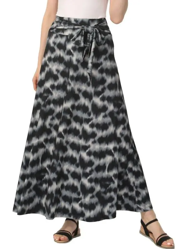 KIMI + KAI Printed Maxi Skirt With Belt - Black Gray