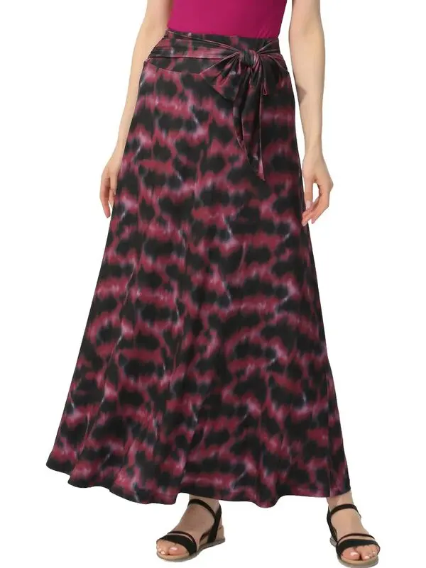 KIMI + KAI Printed Maxi Skirt With Belt - Black Sangria