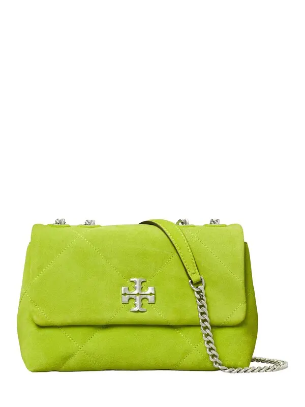Tory Burch Small Kira Diamond Quilted Suede Convertible Shoulder Bag - Bitter Lime