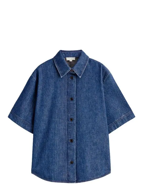 Cos Boxy Denim Shirt - Dark Blue