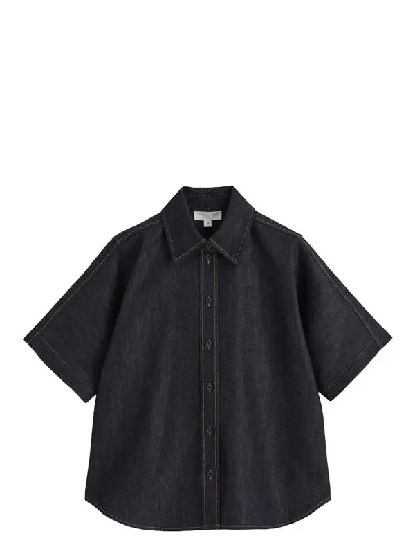 Cos Boxy Short-sleeve Denim Shirt - Indigo