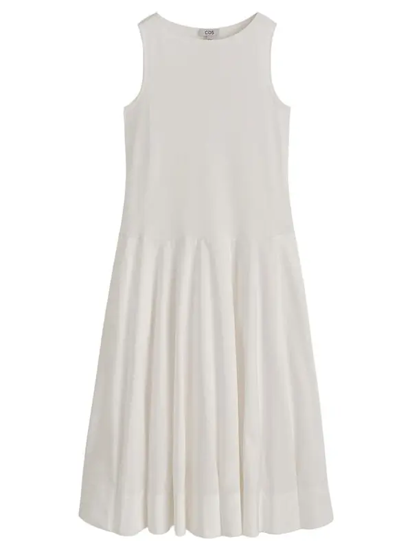 Cos Cotton A-line Midi Dress - White