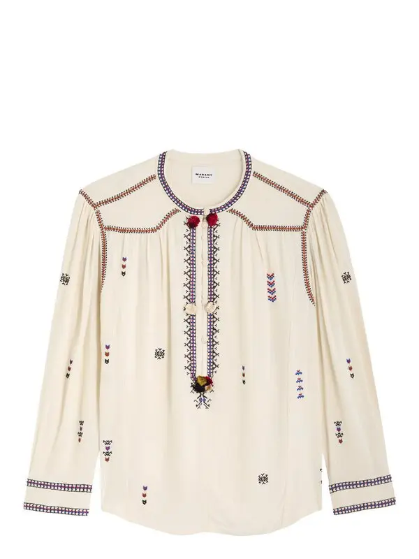 Isabel Marant Pelson Embroidered Woven Blouse - Ecru