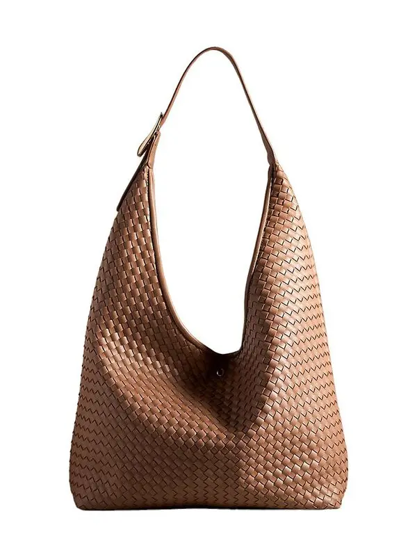 Anthropologie The Love Knot Slouchy Woven Buckle Tote Bag - Mocha Mousse