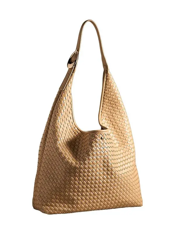 Anthropologie The Love Knot Slouchy Woven Buckle Tote Bag - Tan