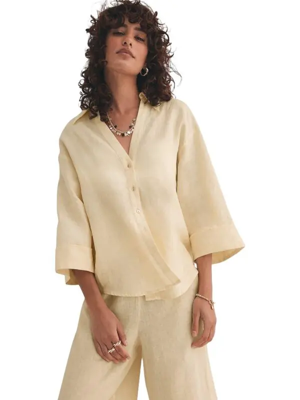 Mint Velvet Linen Resort Shirt - Yellow