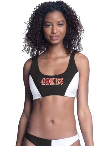 G-III 4HER BY CARL BANKS San Francisco 49ers Brief Game Bikini Top - Black