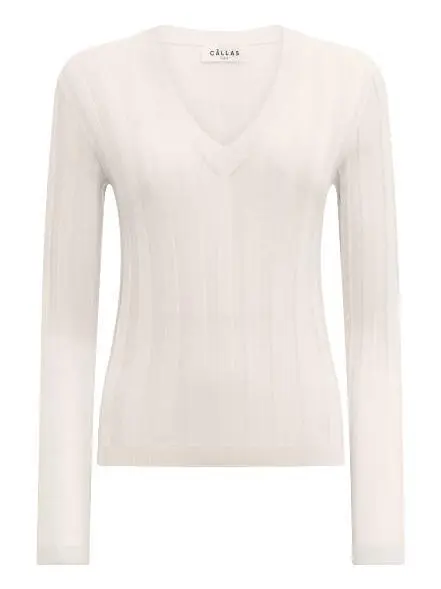 CALLAS MILANO Rione V-neck Rib Sweater - Ivory