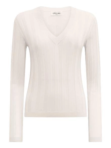 CALLAS MILANO Rione V-neck Rib Sweater - Ivory