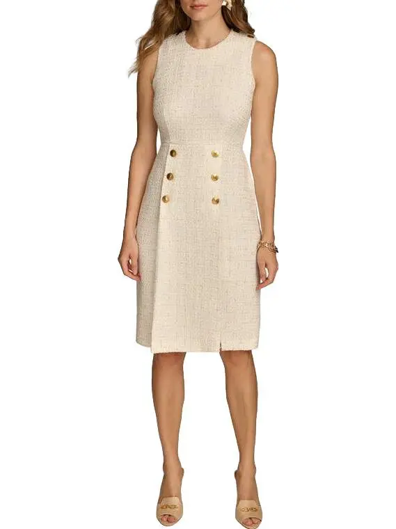 Donna Karan New York Sleeveless Tweed Sheath Dress - Cream/ Gold