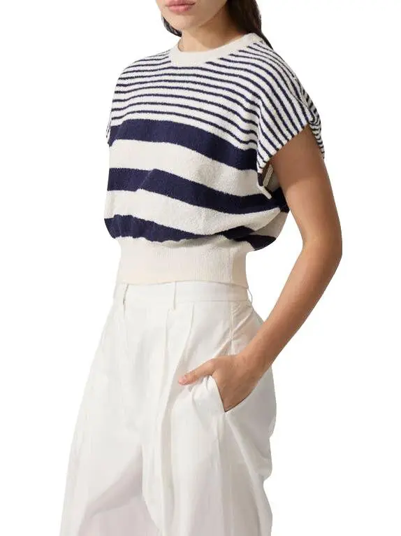Deluc Crop Sweater Vest - Ecru Striped Blue