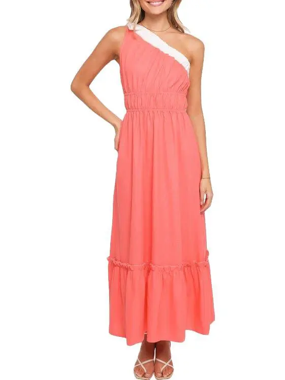 PETAL & PUP Gilda One-shoulder Maxi Dress - Coral
