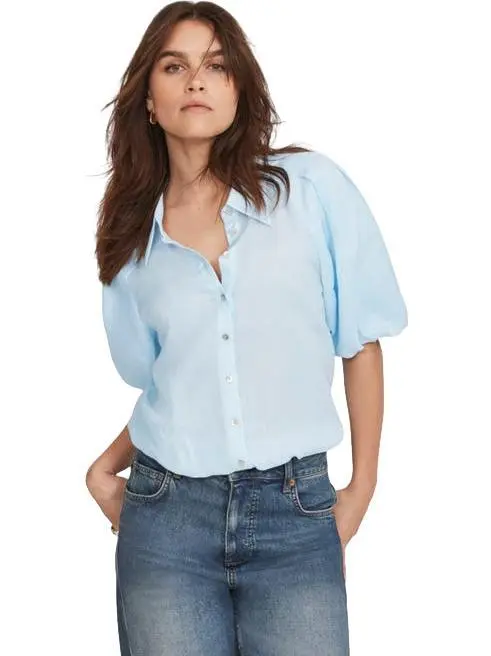 Mint Velvet Puff Sleeve Button-down Shirt - Blue