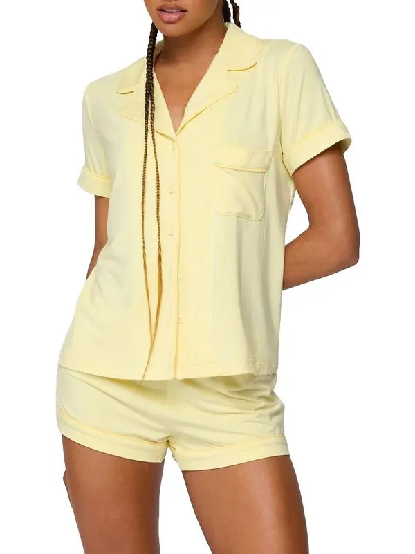 EDIKTED Tezlie Short Sleeve Button-up Shirt - Yellow