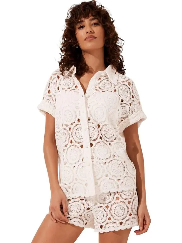 Mint Velvet Crochet Cotton Shirt - Ivory