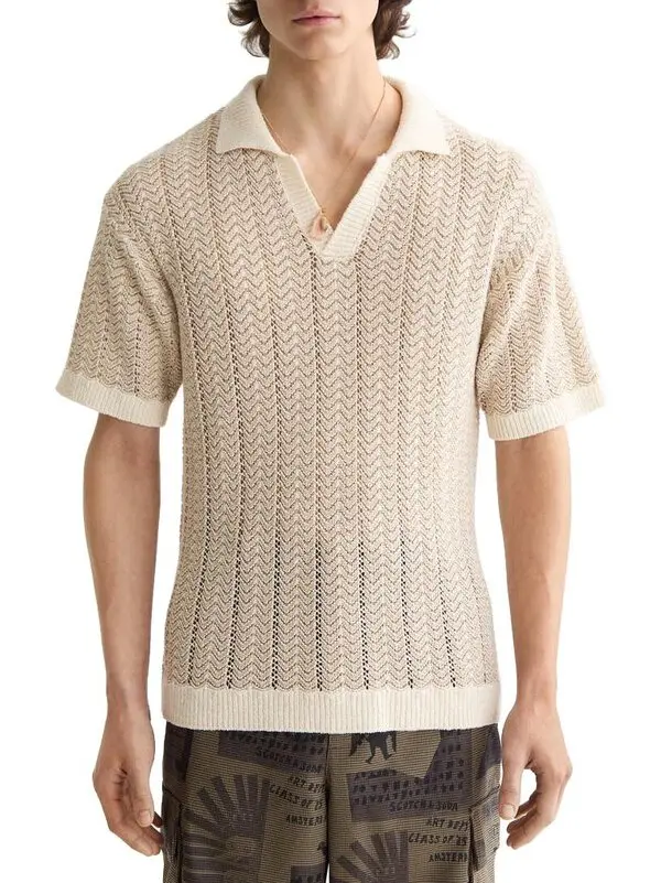 Scotch & Soda Open Knit Johnny Collar Polo Sweater - Eggnog