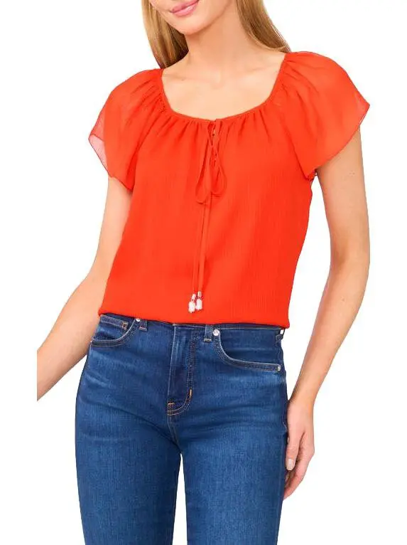 CECE DUPRAZ Scoop Neck Georgette Top - Fiery Red